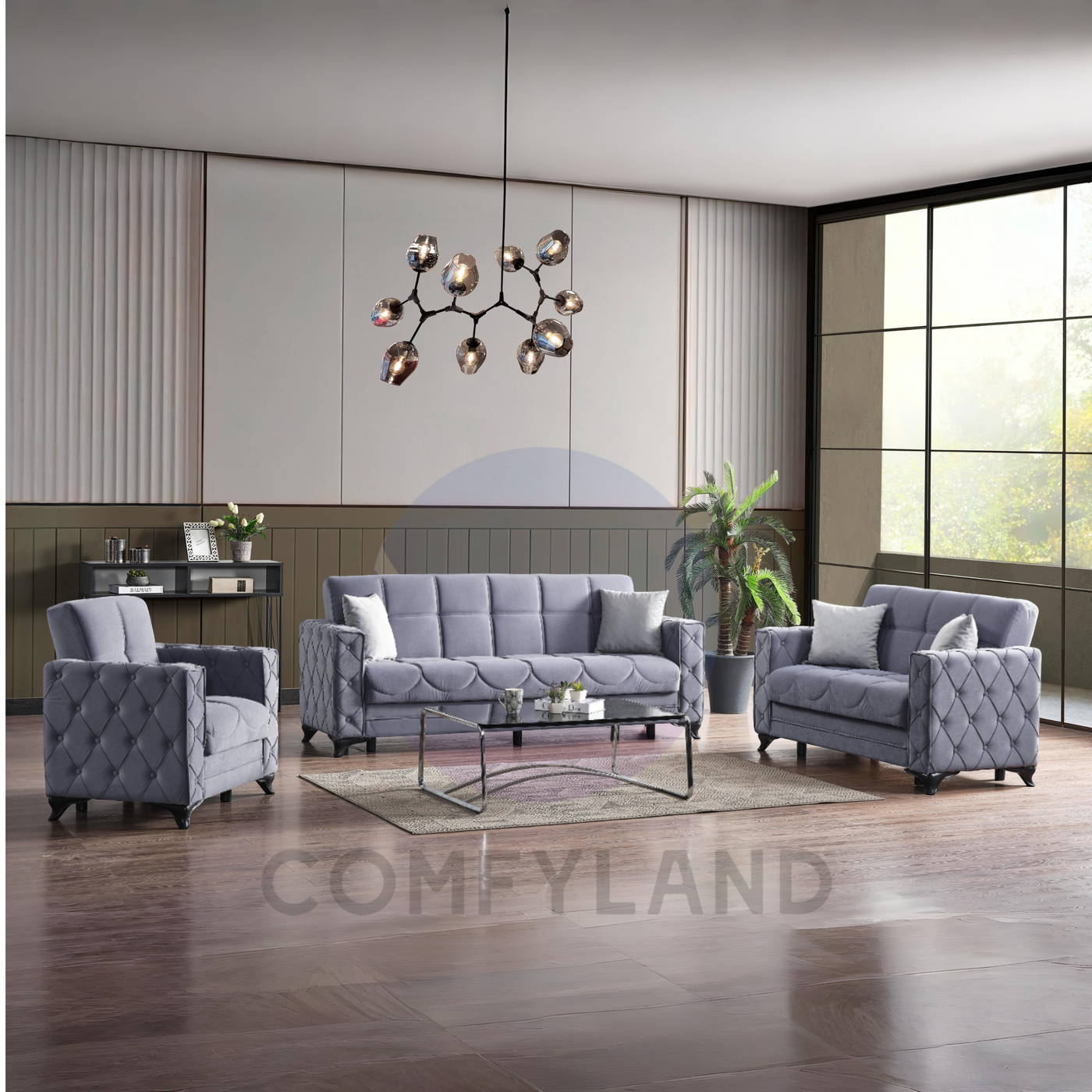 Dezza Sofa Bed in Grey Velvet – Comfyland Furniture